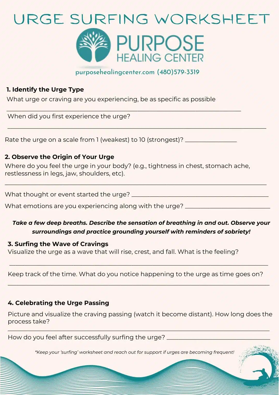 Printable Urge Surfing Worksheet and PDF | Purpose Healing