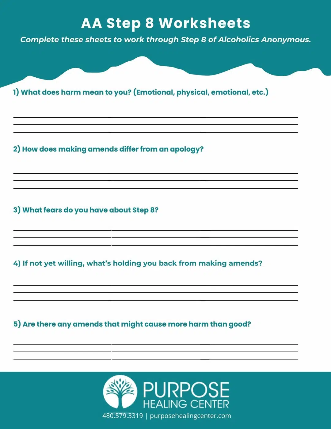 AA Step 8 Worksheet | Purpose Healing | Download Your Guide